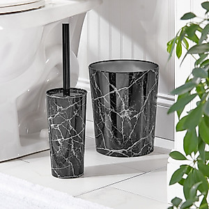 mDesign Round Metal Small 1.7 Gallon Recycle Trash Can Wastebasket, Garbage Container Bin for Bathrooms, Kitchen, Bedroom, Home Office - Durable Stainless Steel - Mirri Collection - Black Marble