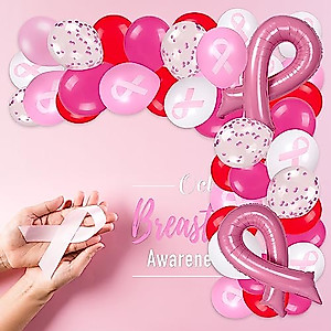154 Pieces Breast Cancer Awareness Balloons Arch Garland Pink Ribbon Foil Balloons Decorations 18 12 10 5 inch Pink White Confetti Latex Balloons for Women Girls Survivor Campaign Party Supplies
