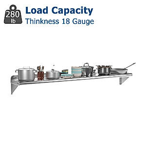 RIEDHOFF Stainless Steel Shelf 12" x 48", 220 lb [NSF Certified] Commercial Metal Wall Mount Shelf with Backplash for Restaurant, Laundry Room, Kitchen and Garage