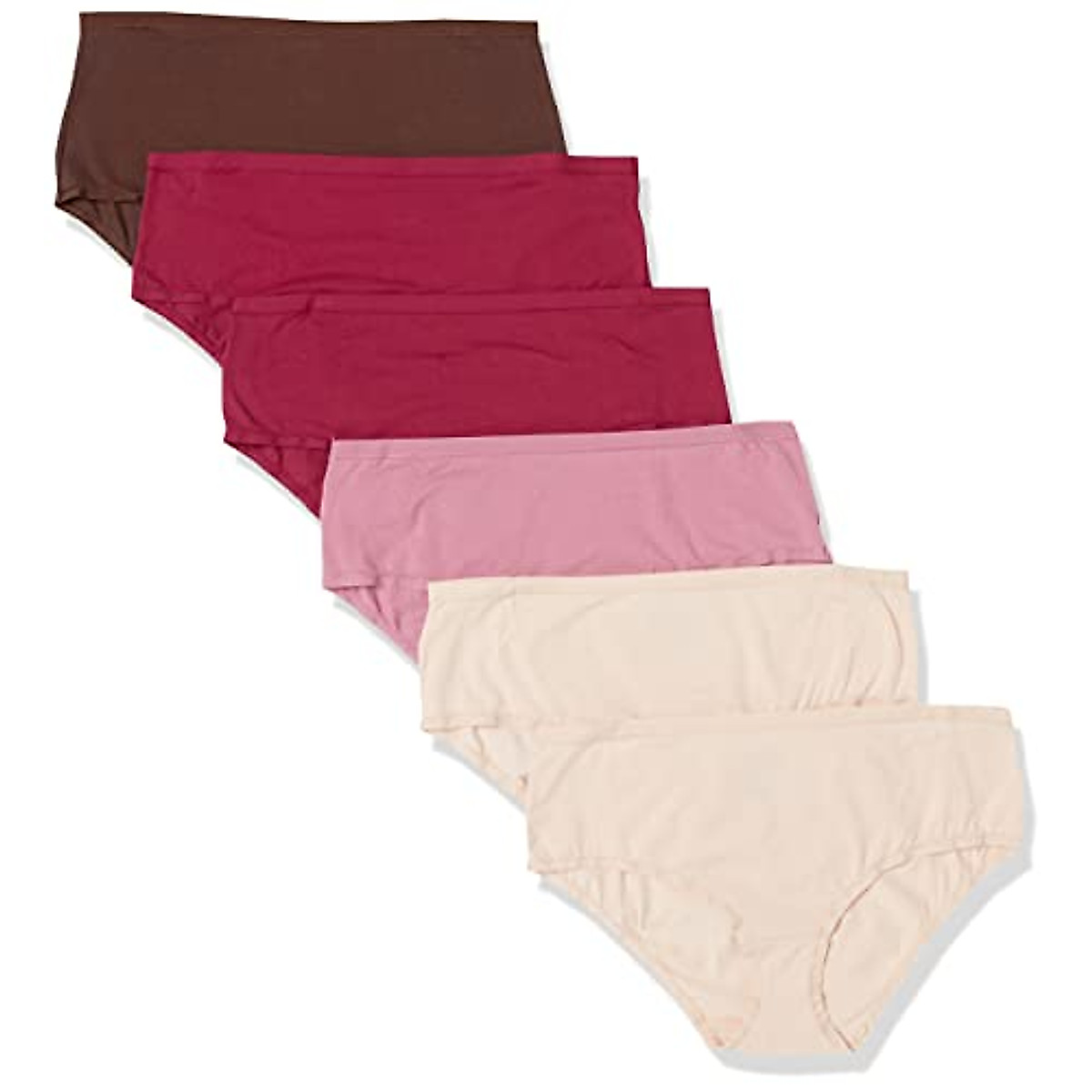 Amazon Essentials Women's Cotton Midi Brief Underwear (Available in Plus Size), Pack of 6, Warm Tones, Large