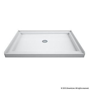 DreamLine SlimLine 34 in. D x 48 in. W x 2 3/4 in. H Center Drain Single Threshold Shower Base in White, DLT-1134480