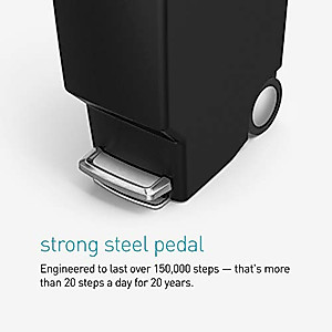simplehuman 40 Liter / 10.6 Gallon Slim Kitchen Step Trash Can With Secure Slide Lock, Black Plastic
