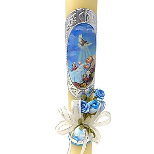 CB Church Supply Hand Decorated Sacramental Baptism Candle by Will & Baumer, 11.25-Inch, Boy with Dove