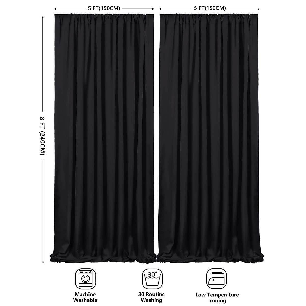 Black Backdrop Curtain 10ft x 10ft for Party Decor, Polyester Backdrop Drapes for Wedding Party Halloween Decorations