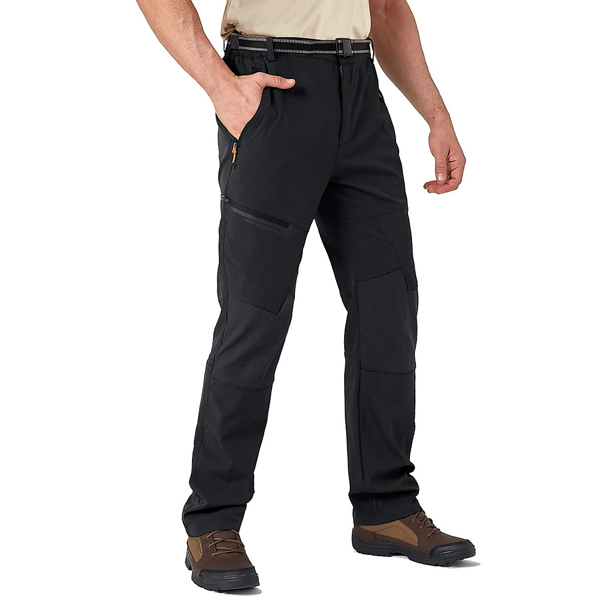 TACVASEN Men's Hiking Pants Quick Dry Fishing Camping Travel Pants Reinforced Knees Black, 30
