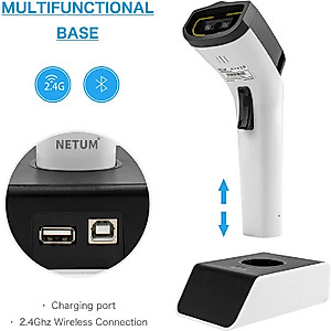 NETUM Fashionable Bluetooth Wireless 1D Barcode Scanner, Hands Free CCD Barcode Reader with Stand and Built-in Memory, Works with MAC OS, Windows, iOS, Android -DS5000