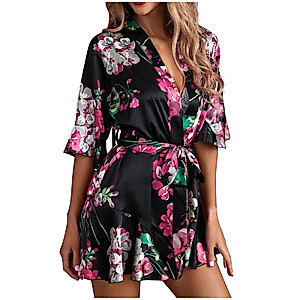 NOIPPONG Belly Costumes for Women Sleepwears Polyester Flower Prints Bedroom Lady Role Playing Lingerie for Women Large Black