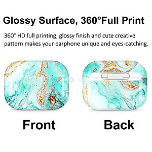 A-Focus Compatible with AirPods Pro Case Marble, Blue Green Marble Texture Smooth IMD Design Series Shock Proof Flexible Slim TPU Cover Case with Carabiner for AirPods Pro Glossy Blue Green