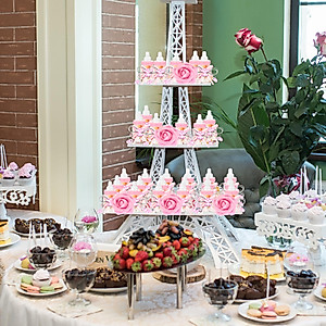 Vesici 61 Pcs Baby Shower Party Favors Set, 48 Mini Angel Milk Bottles 1 Roll Thanks Sticker 12 Artificial Roses for Newborn Baptism Party(Pink)