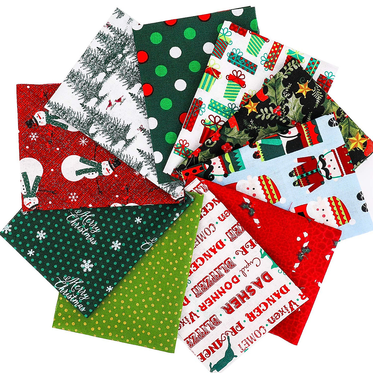 Konsait 10 Pieces 8x10'' Random Christmas Fabric Multi-Color Fabric Patchwork Cotton Mixed Squares Bundle Sewing Quilting Craft, Craft Fabric Bundle Squares Patchwork DIY Sewing Scrapbooking Quilting