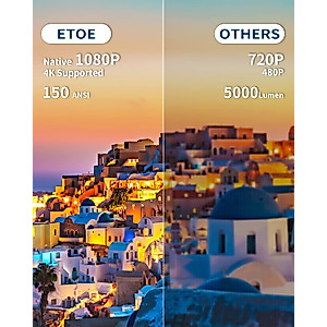 4K Supported Mini Projector, 5G WiFi Bluetooth Projector, ETOE Native 1080P Movie Projector, Keystone Correction, Zoom, Full HD Projector Compatible with TV Stick/HDMI/USB/iOS/Android