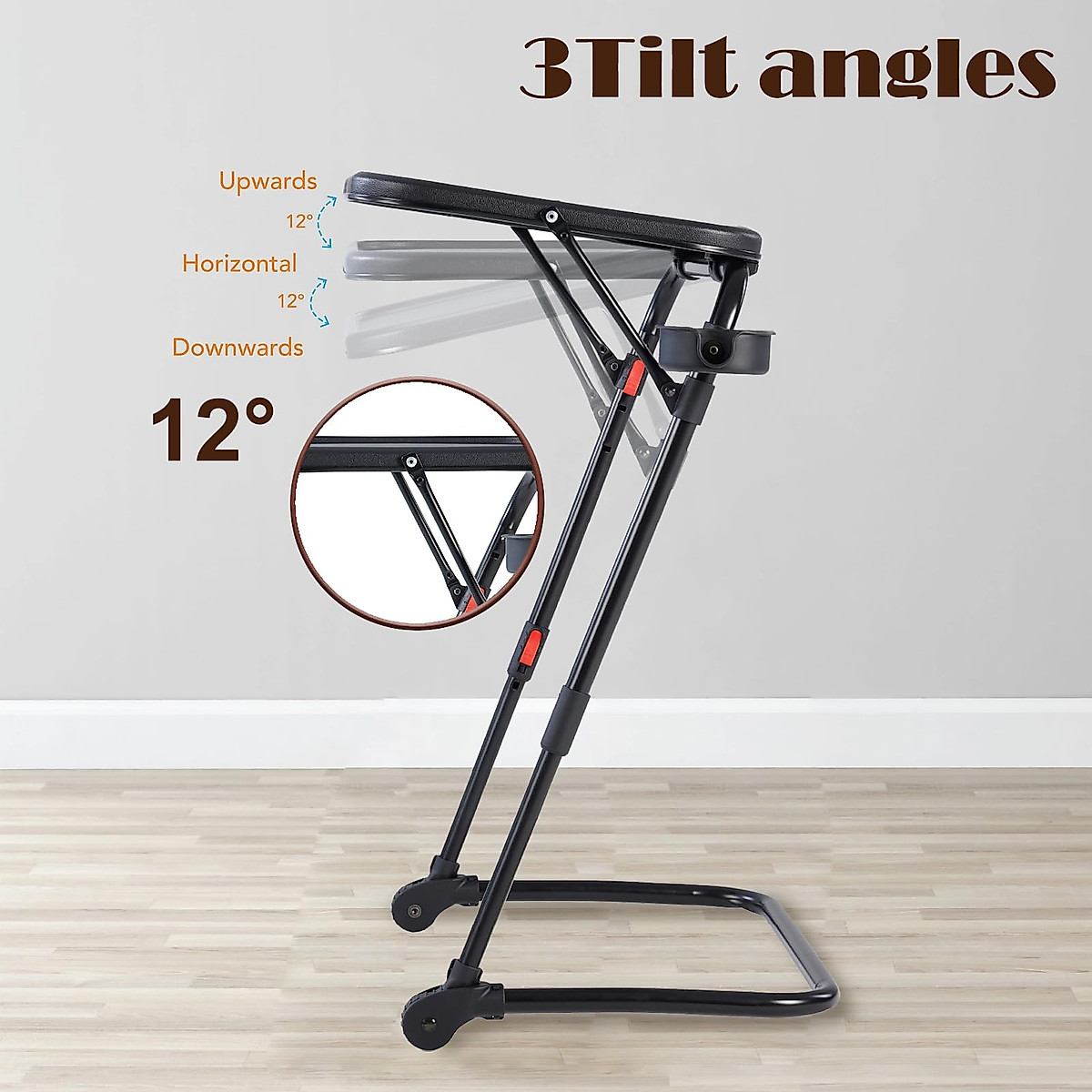 No Tools Adjustable Folding TV Tray Table Desk with Cup Holder for Home, Office, Foldable, Portable, Stable, Lightweight, Storage, Small Space, 4 Heights Adjustment & 3 Tilt Angles, No Assembly