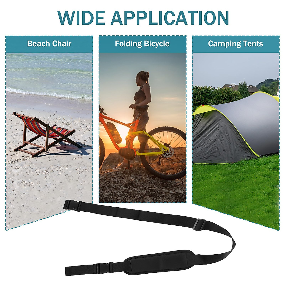 4 Pcs Beach Chair Folding Chair Carry Strap Set, Thick Camping Chair Strap Polyester Backpack Shoulder Strap Kit Folding Chair Carry Strap Replacement with Retractable Buckle for Outdoor Camping