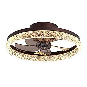 MORE CHANGE 20” Crystal Ceiling Fan with Light and Remote, Modern Enclosed Bladeless Fandelier Chandelier 3 Color Changes Flush Mount Low Profile Ceiling Fan for Living Dinning Room