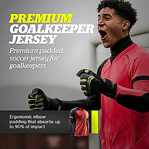 Storelli ExoShield Gladiator Goalkeeper Jersey, High-Impact Protection, Sweat-Wicking, Breathable Athletic Shirt for Soccer & Heavy-Duty Sports, Strike/Black, Small