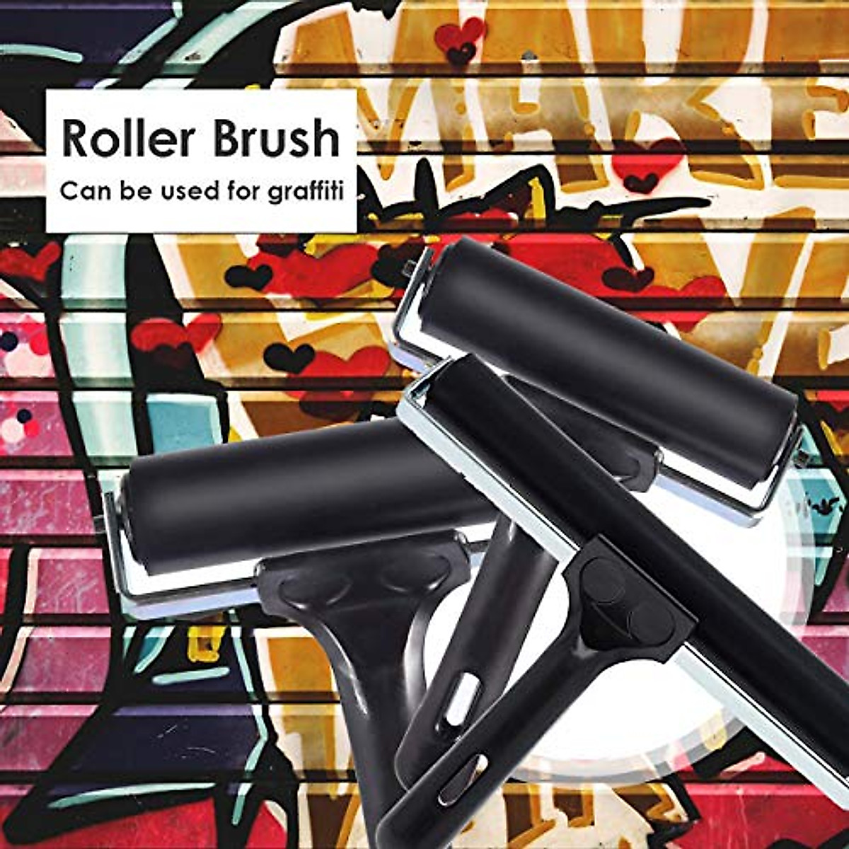 3 Pack Printmaking Brayers - Premium Brayer Rollers for Crafting, Hard Rubber Roller Brayers, Vinyl Roller Ink Paint Brush for Wallpapers Stamping Gluing Application (2.4’’, 4’’, 7.9’’) (Black)