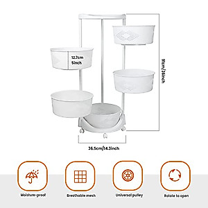 JELLYRATTBIT 5 Tier Round Rotating Multi-Layer Kitchen Storage Rack, Fruit and Vegetable Storage Basket Floor-Standing Storage Rack Household Storage Rack for Kitchen Living Room Toilet - White