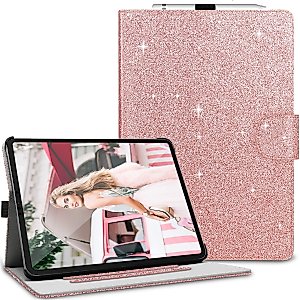 Fingic for iPad Air 11 inch Case 2024,iPad Pro 11 Inch Case 2022/2021/ 2020/2018,iPad Air Case 6th/5th/4th 10.9 Inch(2024/2022/2020)Slim Glitter Sparkle PU Leather Hard PC Stand Smart Cover,Rose Gold
