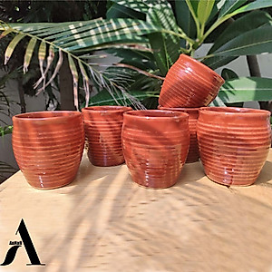 AnNafi® Indian Kulhad Cups Traditional Handmade Chai/Tea/Coffee Cup Ceramic Earthen Kulhar Mexican Red Clay Authentic Cantarito De Barro Fiesta Jarritos Mexicanos for Hot & Cold Beverages Set Of 6