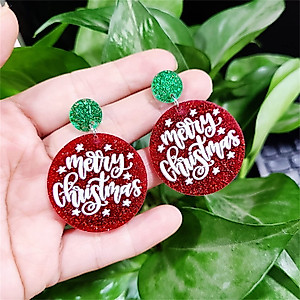 Dreuyet Christmas Earrings, Fun Christmas Dangle Earrings for Women Xmas Rainbow Christmas Tree Acrylic Drop Dangle Earrings Holiday Jewelry Gift (Red Merry Christmas)
