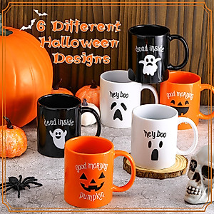 Uiifan 6 Pcs Halloween Mugs 10.8oz Good Morning Pumpkin and Hey Boo Coffee Mugs Good Morning Pumpkin and Hey Boo Ghost Ceramic Matching Mugs for Halloween
