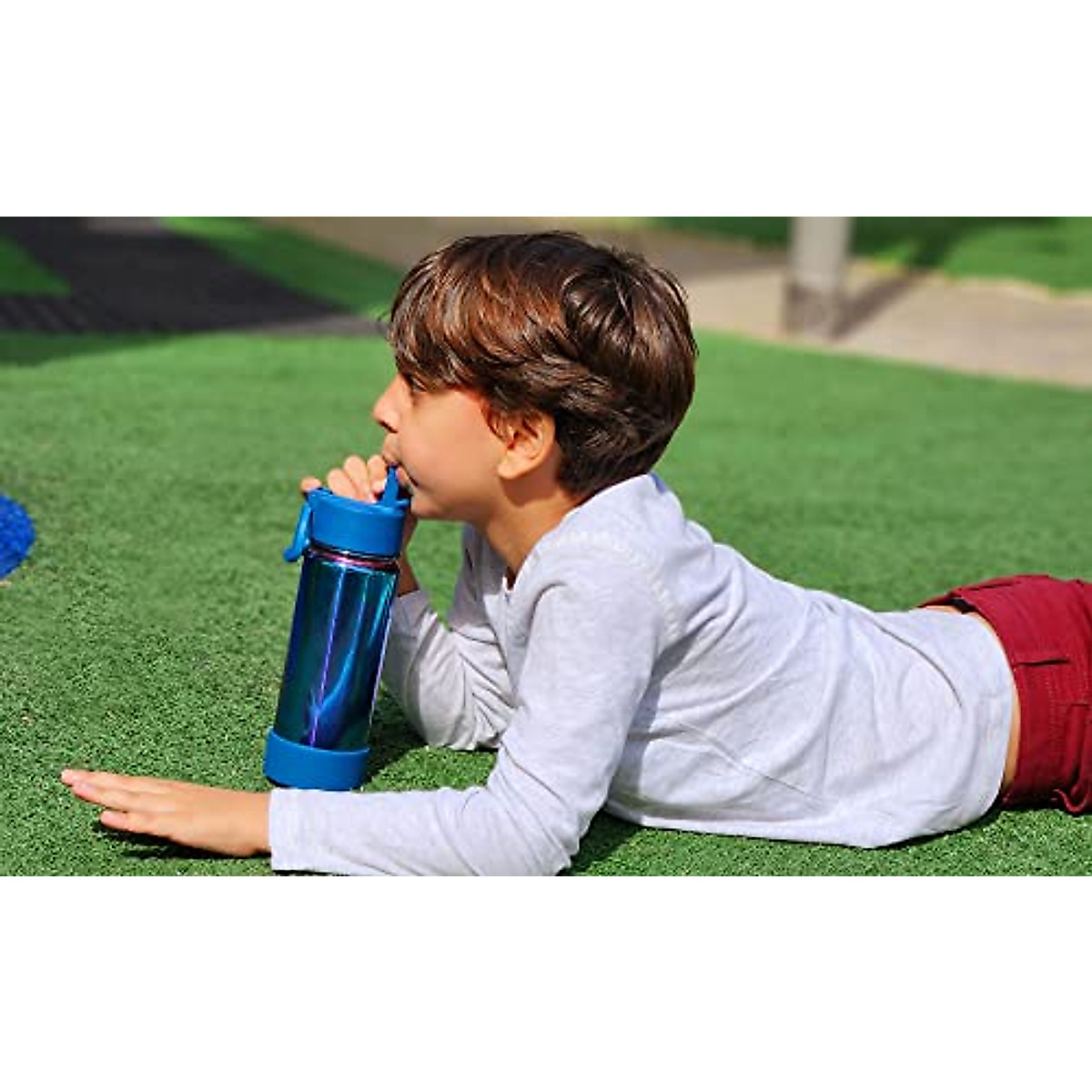 CHILLOUT LIFE 17 oz Insulated Water Bottle with Straw Lid for Kids and Adult + 20 Funny Waterproof Stickers - Perfect for Personalizing Your Kids Metal Water Bottle, Dishwasher Safe Paint - Magic Blue