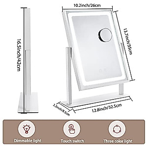 IBRIGHTSO Vanity Mirror with Lights, Hollywood Makeup Mirror with Lights, Touch Control, 3 Color Lighting Modes, Dimmable, Detachable 10X Magnification Mirror, 360° Rotation (16in, White)