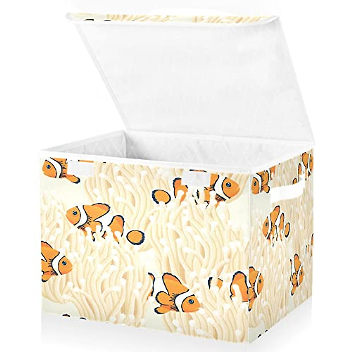 Cute Fish Storage Basket 16.5x12.6x11.8 In Collapsible Fabric Storage Cubes Organizer Large Storage Bin with Lids and Handles for Shelves Bedroom Closet Office