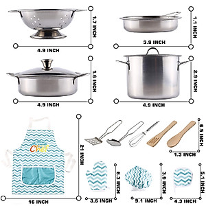35 Pcs Kitchen Pretend Play Accessories Toys,Cooking Set with Stainless Steel Cookware Pots and Pans Set,Cooking Utensils,Apron,Chef Hat,and Cutting Play Food for Kids,Educational Learning Tool