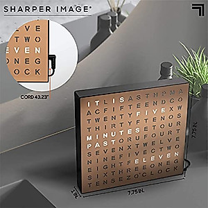 Sharper Image Light Up Electronic Word Clock, Copper Finish with LED Light Display, USB Cord and Power Adapter, 7.75in Square Face, Unique Contemporary Home and Office Decor