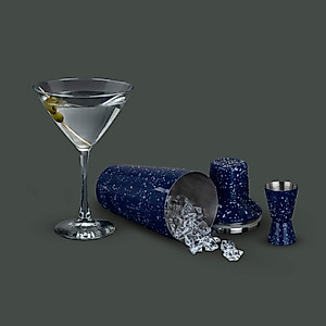 Foster & Rye Camping-Style Speckled Enamel Cobbler Cocktail Shaker & Double Jigger Set - Martini Margarita Drink Shakers, Bartender Accessories, Cocktail Set Bartender Kit, Stainless Steel, 26 oz
