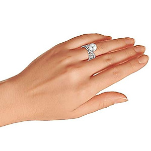 Bling Jewelry CZ Criss Cross Simulated Pearl Cocktail Ring Rhodium Plated,Size:7