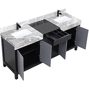 Lexora Home Zilara 72" Double Marble Top Bathroom Vanity with Black Faucet