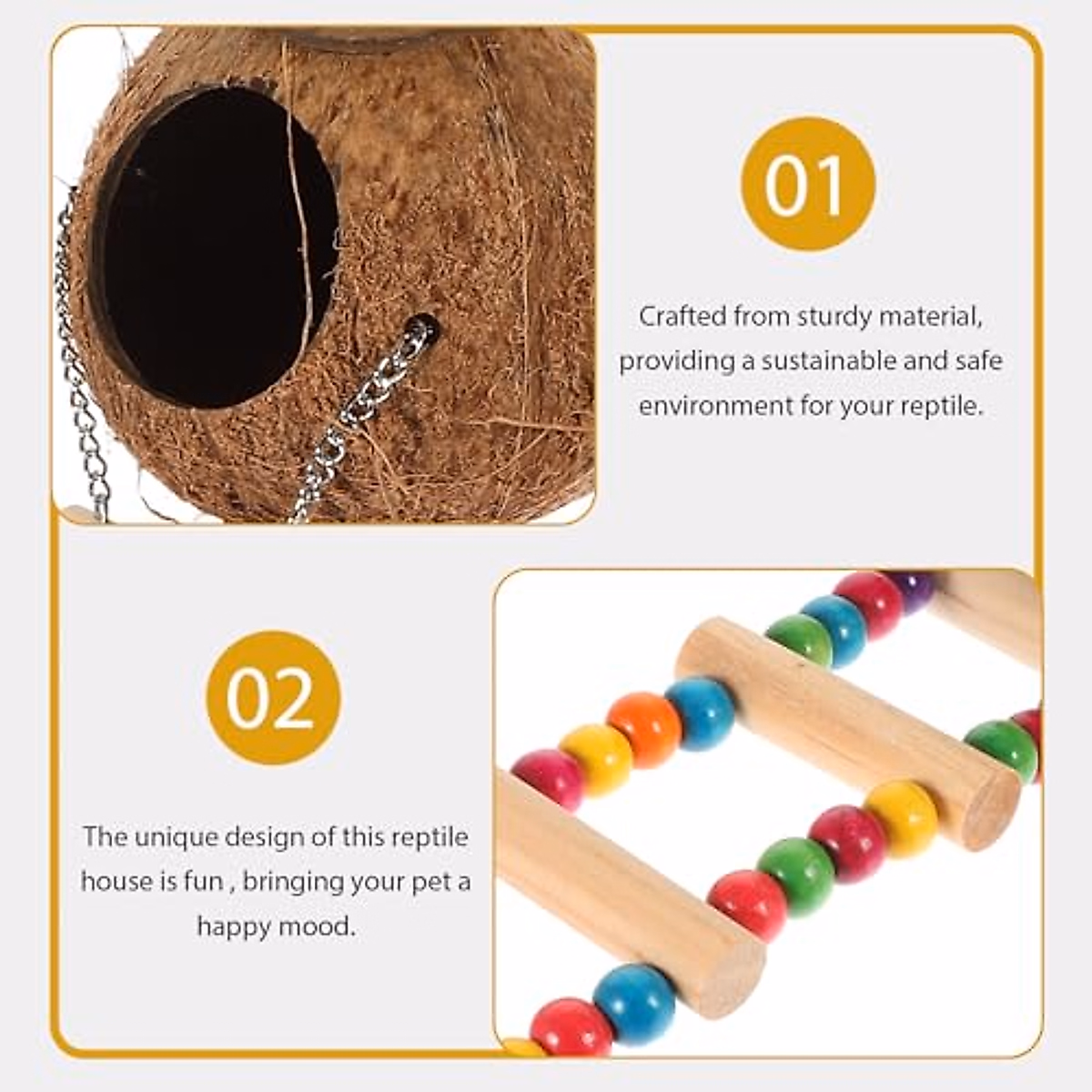 Ipetboom Toys Reptile Decor Terrarium Hideout House for Pet Hideout with Ladder Toy Bed for Pet Breeding Nest Hanging Hideout Nest with Ladder Sleeping Nest Coconut Wooden Parrot Supplies