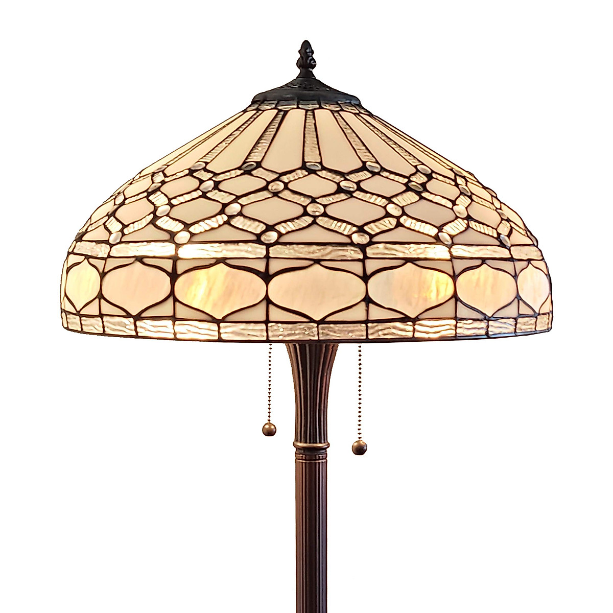 Amora Tiffany Style Floor Lamp Standing 62" Tall Stained Glass White Mahogany Antique Vintage Light Decor Bedroom Living Room Reading Gift AM222FL18 Lighting