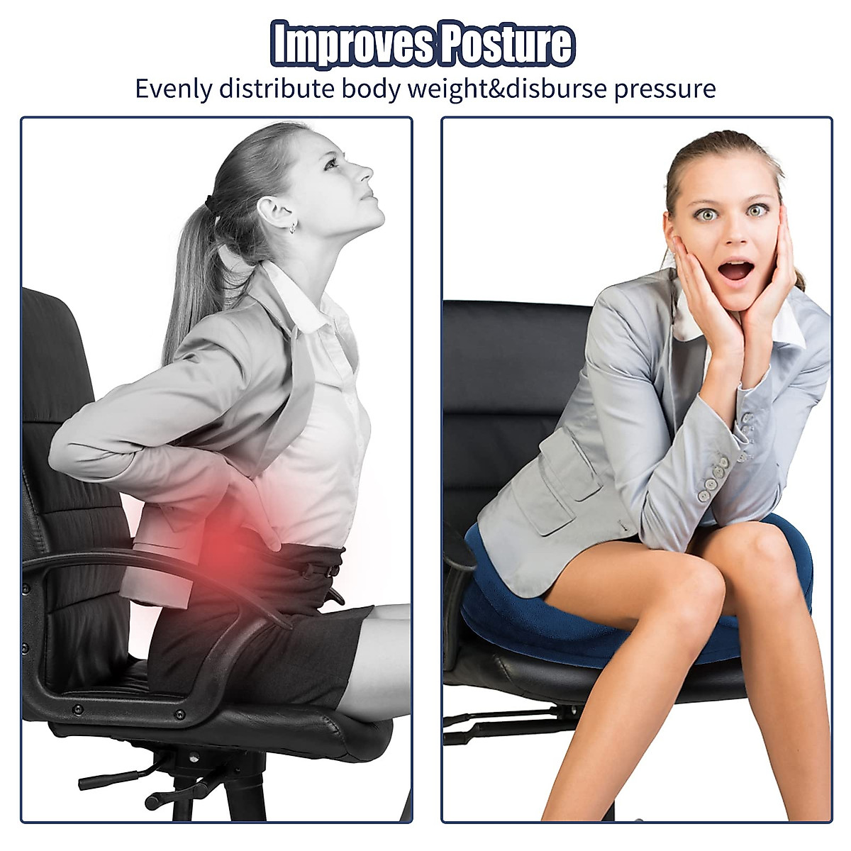 SAHEYER Seat Cushion for Tailbone Pain Relief,Office Chair Cushion for Sciatic Nerve Pain Relief,Butt Pillow for Enhanced Comfort in Long-Term Sitting,（Blue）