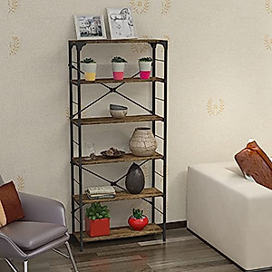 Kiimeey 6-Tier Bookcase Large L31.5 Industrial Black Tall Open Shelf (Vintage)