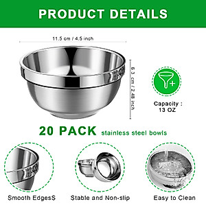 Mimorou 20 Pack 304 Stainless Steel Bowl Set 13oz Double Walled Insulated Snack Bowls Small Metal Mixing Bowls Lightweight Toddler Bowl Multipurpose Dinner Bowl for Ice Cream, Cereal, Snack