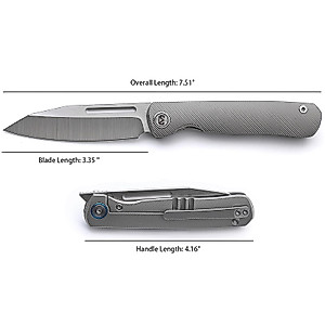 Miguron Knives M Ekry Front Flipper Folding Knife 3.35" Hand Hollow Ground Rubbed CPM-20CV Satin Blade Sandblasting Titanium Handle Camping Hiking Pocket Knife MGR-617GY