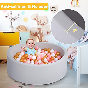 Moncoland Round Foam Kids Ball Pit for Toddlers, Large Baby Ball Pit with Soft Sponge Kids Play Tent Ball Pool, Children Gift Idea for Baby Infant Indoor and Outdoor Game (Gray, No Balls)