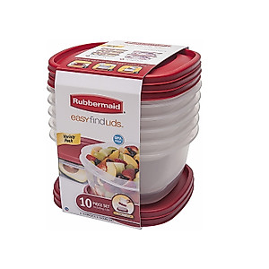 Rubbermaid Storage Containers, 10-Piece, Red, Clear