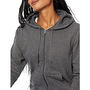 Amazon Essentials Women's French Terry Fleece Full-Zip Hoodie (Available in Plus Size), Dark Grey Heather, Large