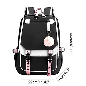 JiaYou Teenage Girls' Backpack Middle School Students Bookbag Outdoor Daypack with USB Charge Port (21 Liters, White Black)