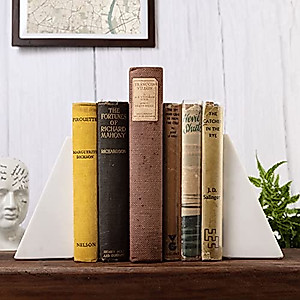 Warm Toast Designs - Marble Bookends White - 100% Polished Marble with Brass Inlay - Book Stoppers - Stylish Set of 2