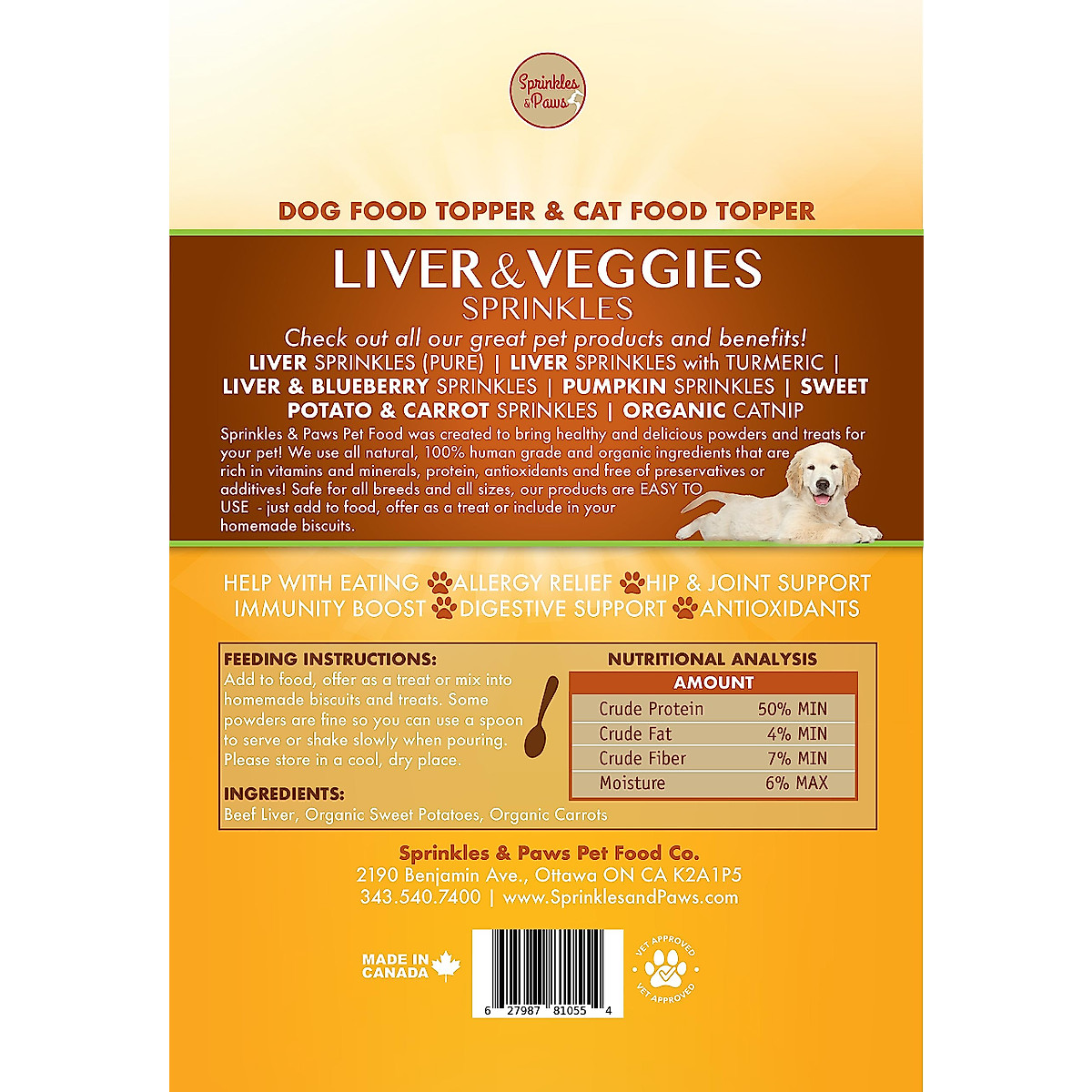 Sprinkles & Paws Liver and Veggies Dog Food Topper | Healthy Powder Form | Helps with Eating, Add to Food or Kibble or as Treat | Meal Mixer with Beef Flavour, Rich in Vitamins and nutrients