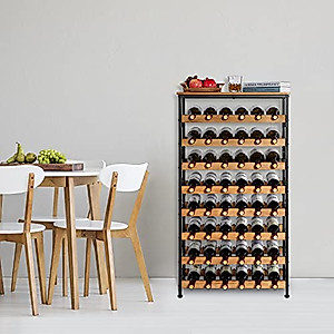 48 Bottles Floor Wine Rack with Wood Top, Freestanding Wine Bottle Organizer Shelf, Wobble-Free 8 Tier Wine Display Storage Stand for Kitchen Pantry, 25.2''L x 10.7''W x 47.2''H