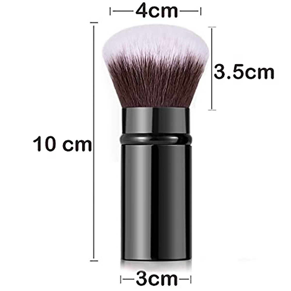 RN BEAUTY Retractable Kabuki Brushes Foundation Brush Powder Brush Blush Brush Extensible Makeup Brush Face Blender Brush Professional Mineral Blending Buffing Concealer Brush Aluminum Case Portable With Cover (Round Top, Black)