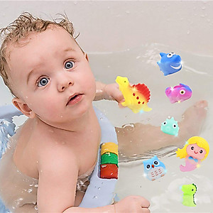 yoliyogo Dinosaur Toy Bath Floating Toy with Auto Flashing Early Learning Toy Dinosaur Theme Model 8 Pcs Bathtub Shower Toy Gift for Kids&Pets