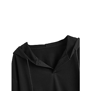 Verdusa Women's Long Sleeve Drop Shoulder Drawstring Crop Hoodie Sweatshirt Black M