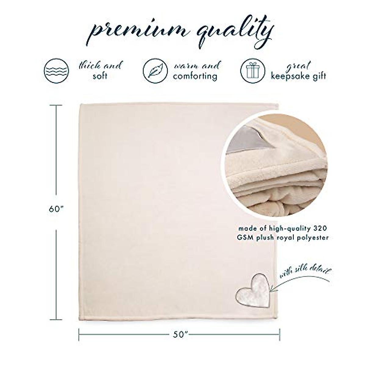 Pavilion Gift Company 19506 Comfort Forever Friend Thick Warm 320 GSM Royal Plush Throw Blanket, Beige